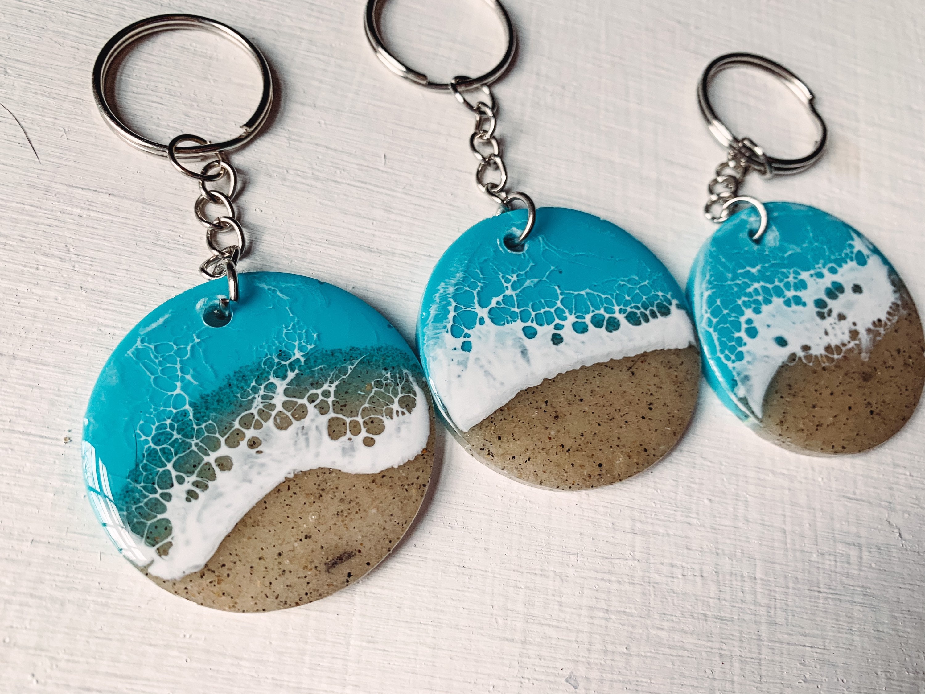 Ocean wave keychains round keychain resin keychain real | Etsy