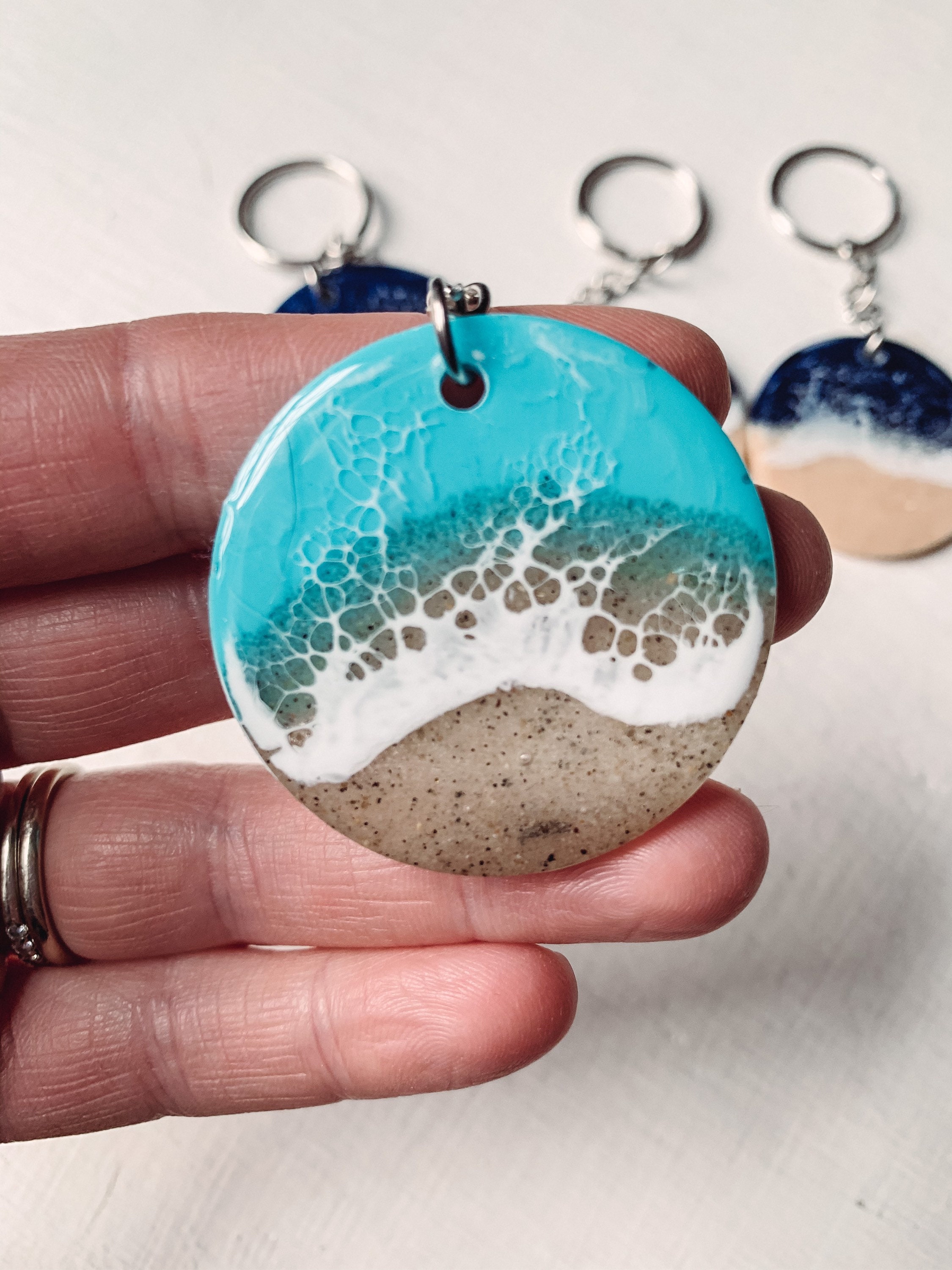 Ocean wave keychains round keychain resin keychain real | Etsy