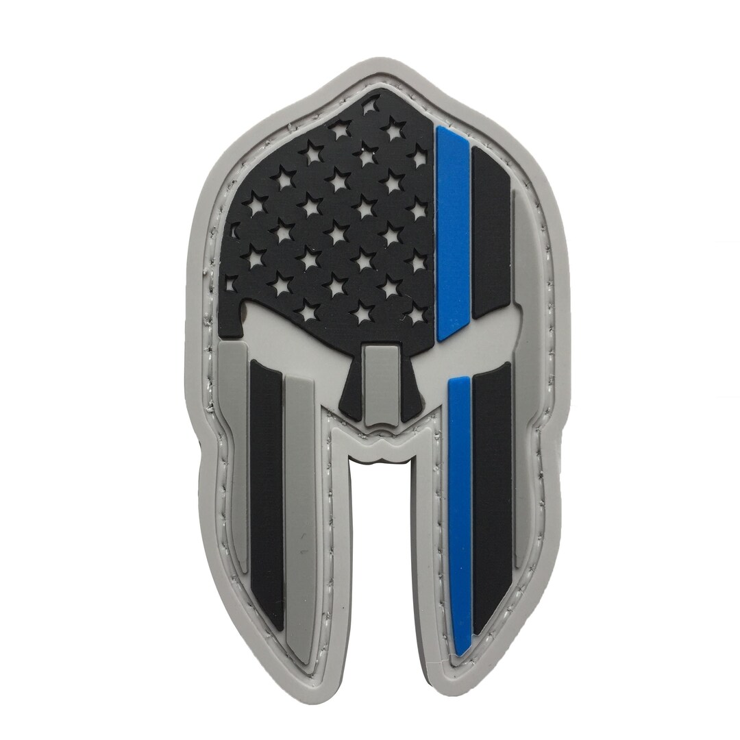 Spartan Helmet US Flag PVC Patch With Thin Blue Line - Etsy