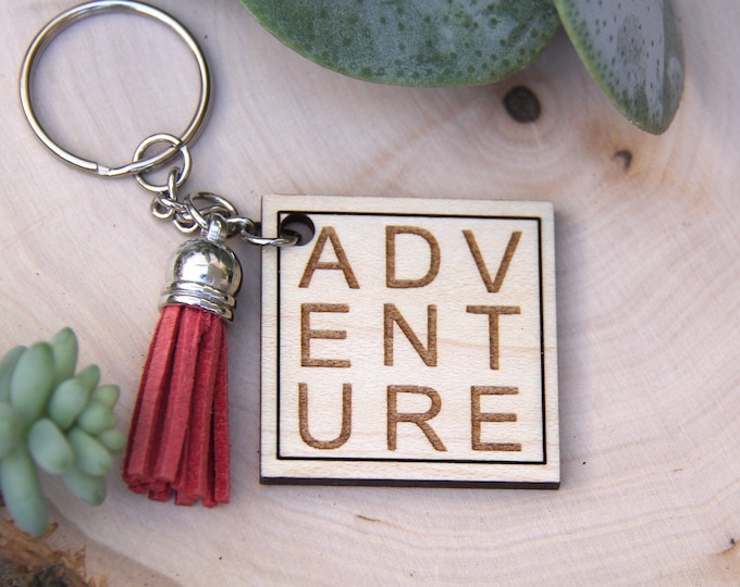 Adventure Keychain, Outdoor Lover Keychain, Laser Engraved Wood ...