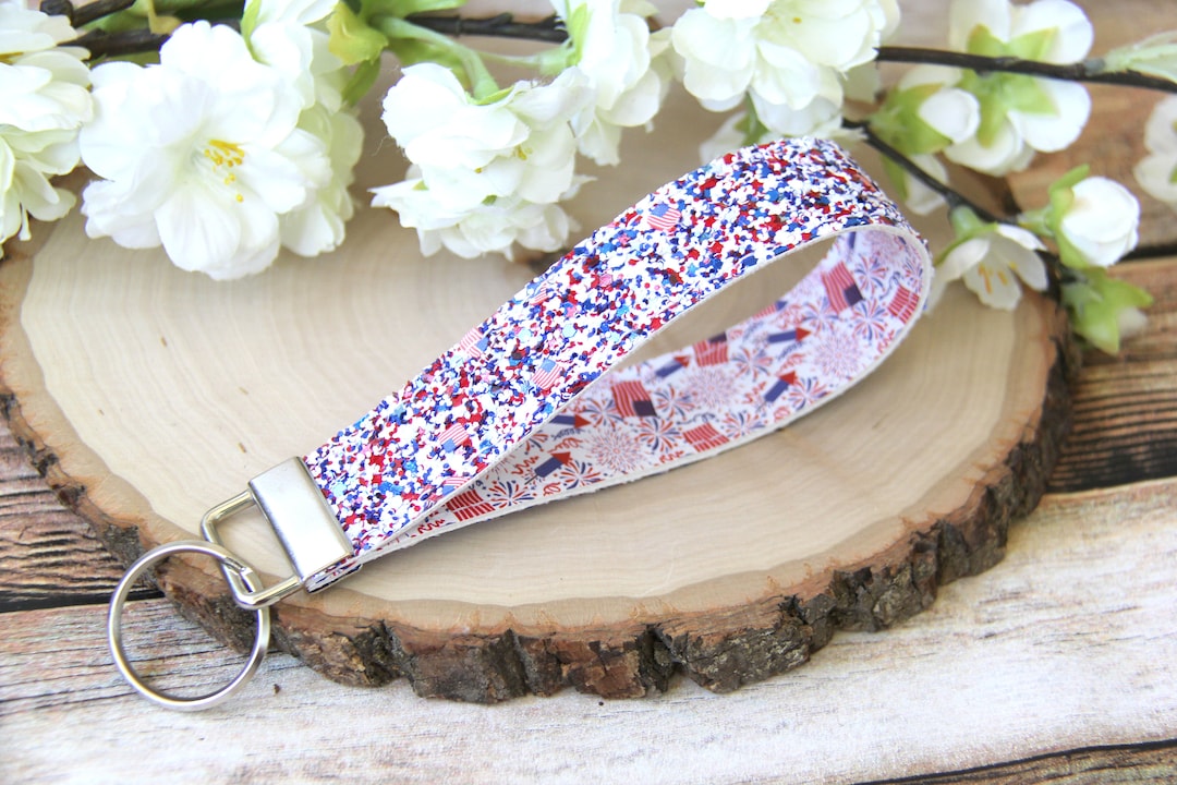 Glitter American Flag Double Sided Key Fob Wristlet, 4th of July ...