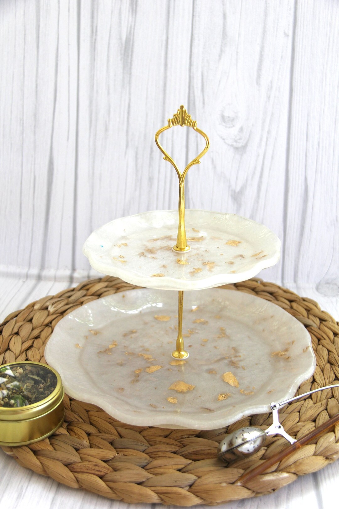 Two Tier Cake Stand Tea Party Tray Sandwich Stand Pearl and - Etsy
