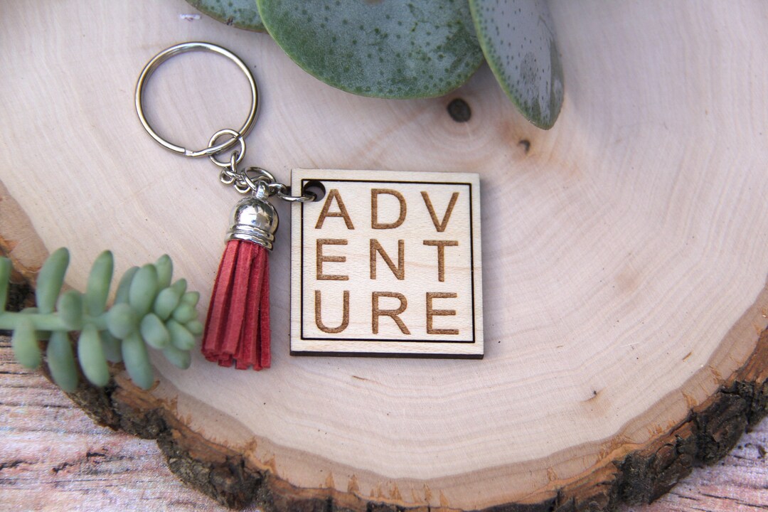 Adventure Keychain, Outdoor Lover Keychain, Laser Engraved Wood ...
