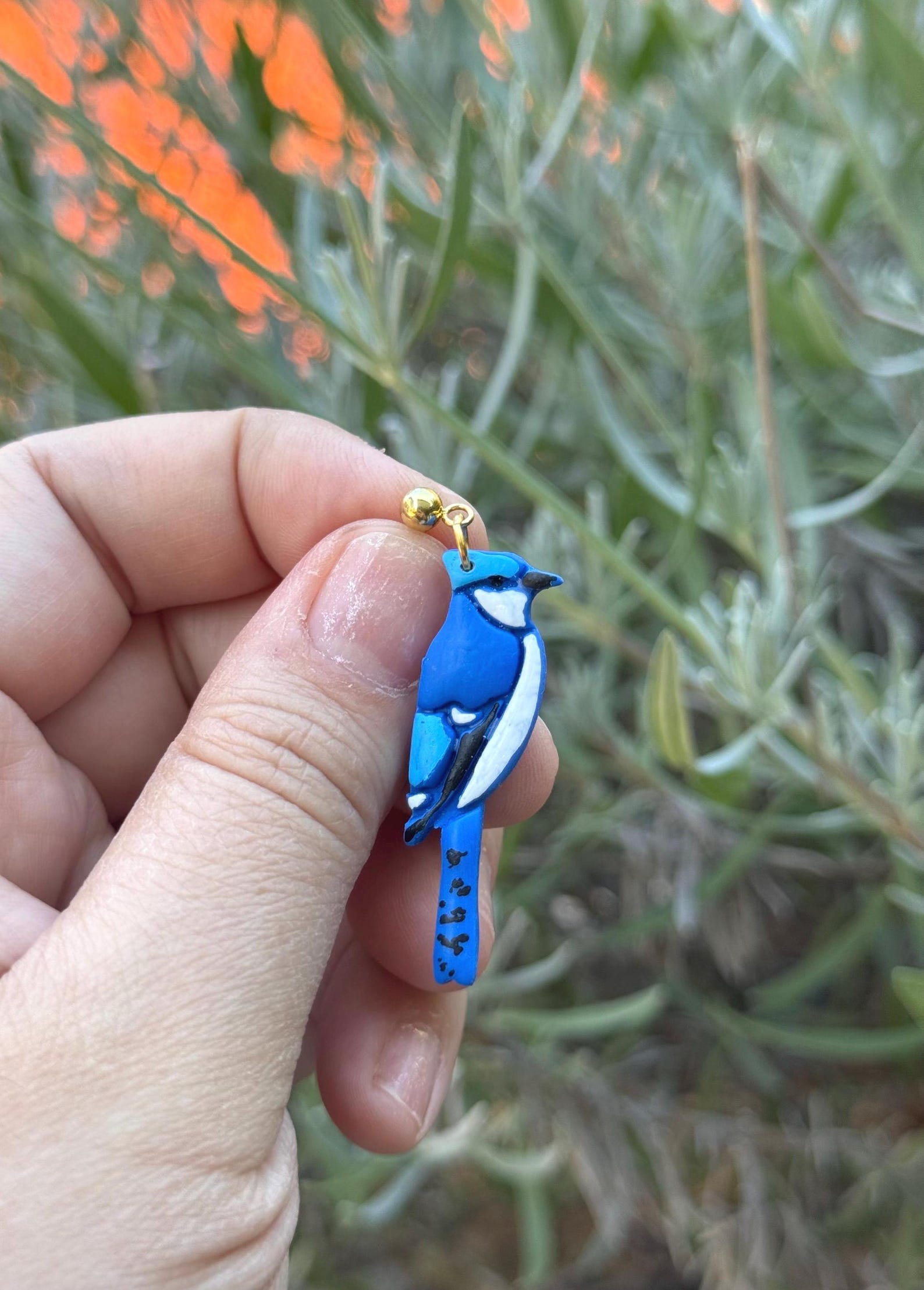 Blue Jay Polymer Clay Handpainted Bird Earrings - Post Style Colorful ...