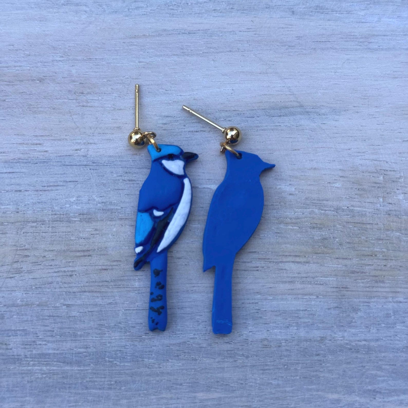 Blue Jay Polymer Clay Handpainted Bird Earrings - Post Style Colorful ...
