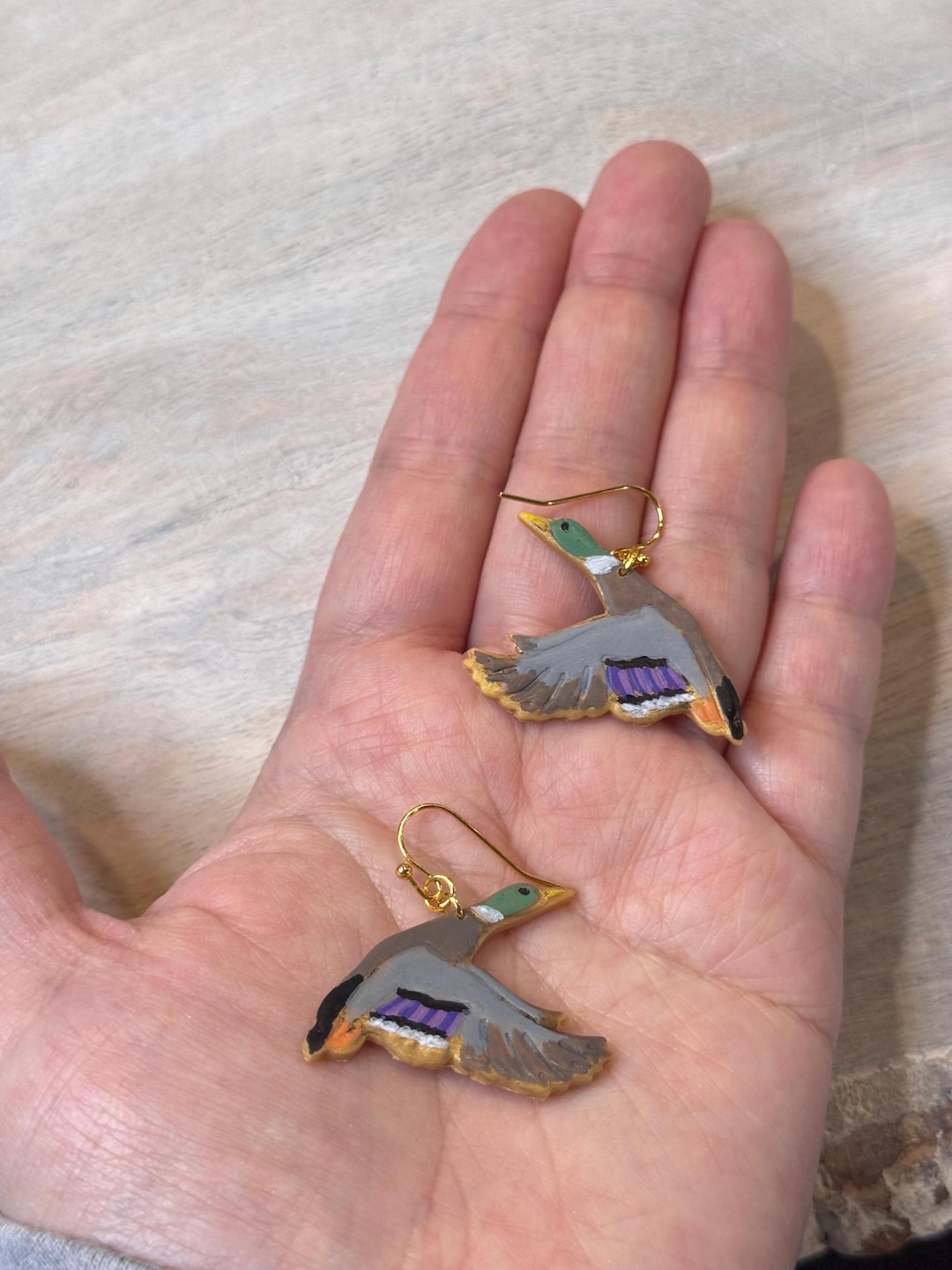 Hand Painted Mallard Duck Polymer Clay Earrings - Bird Lover Jewelry - Etsy