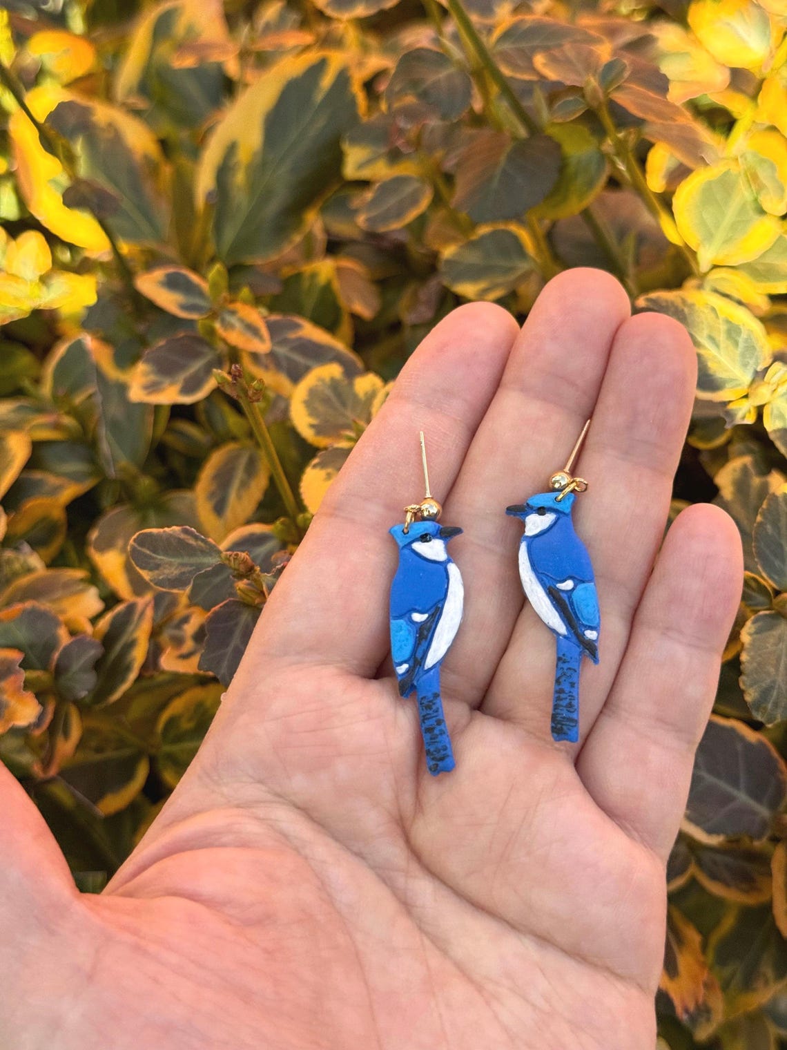 Blue Jay Polymer Clay Handpainted Bird Earrings - Post Style Colorful ...