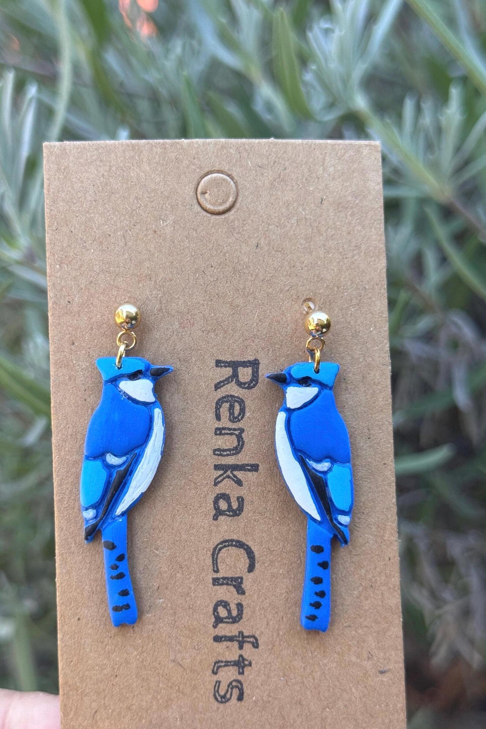 Blue Jay Polymer Clay Handpainted Bird Earrings - Post Style Colorful ...