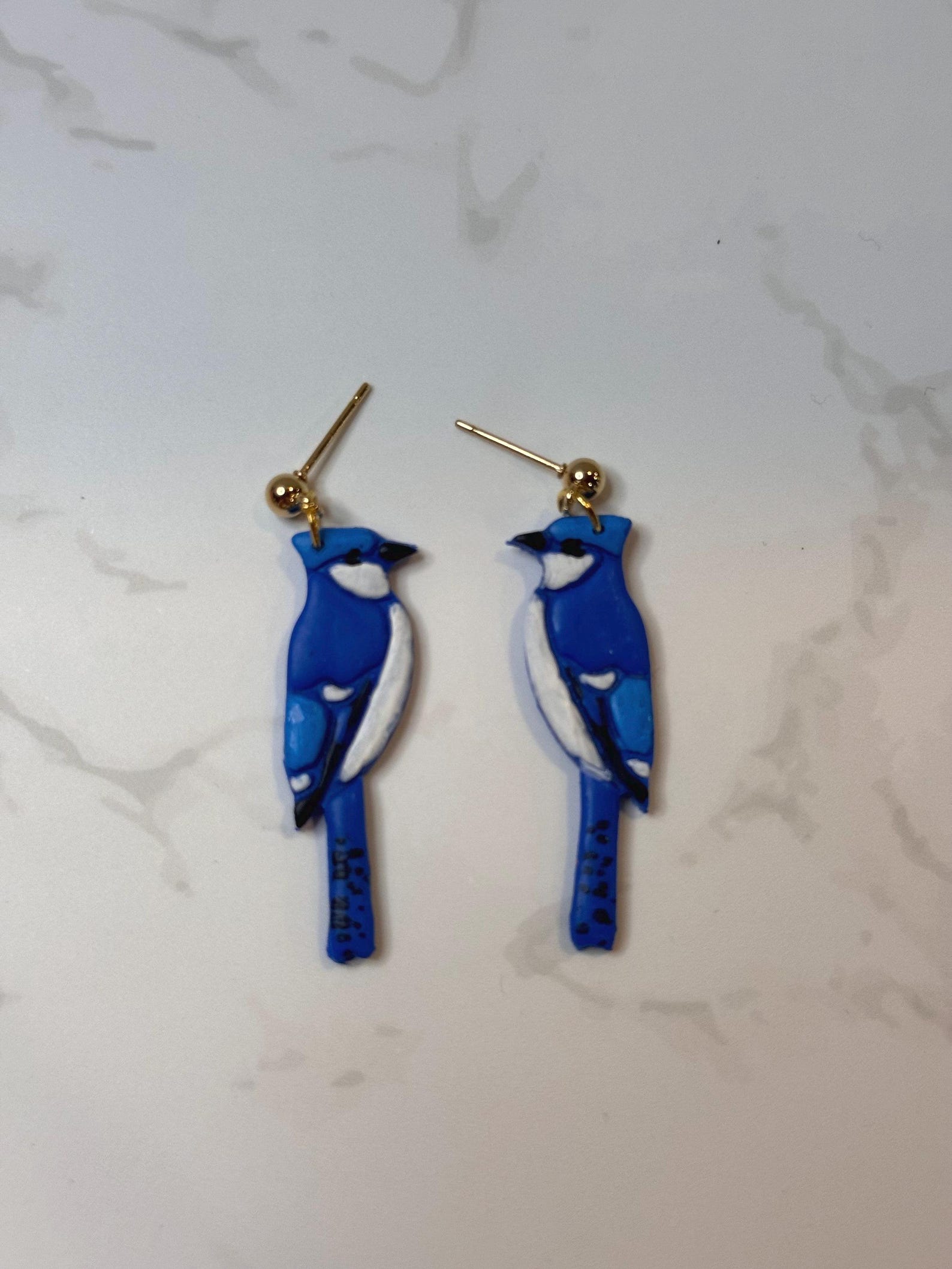 Blue Jay Polymer Clay Handpainted Bird Earrings - Post Style Colorful ...