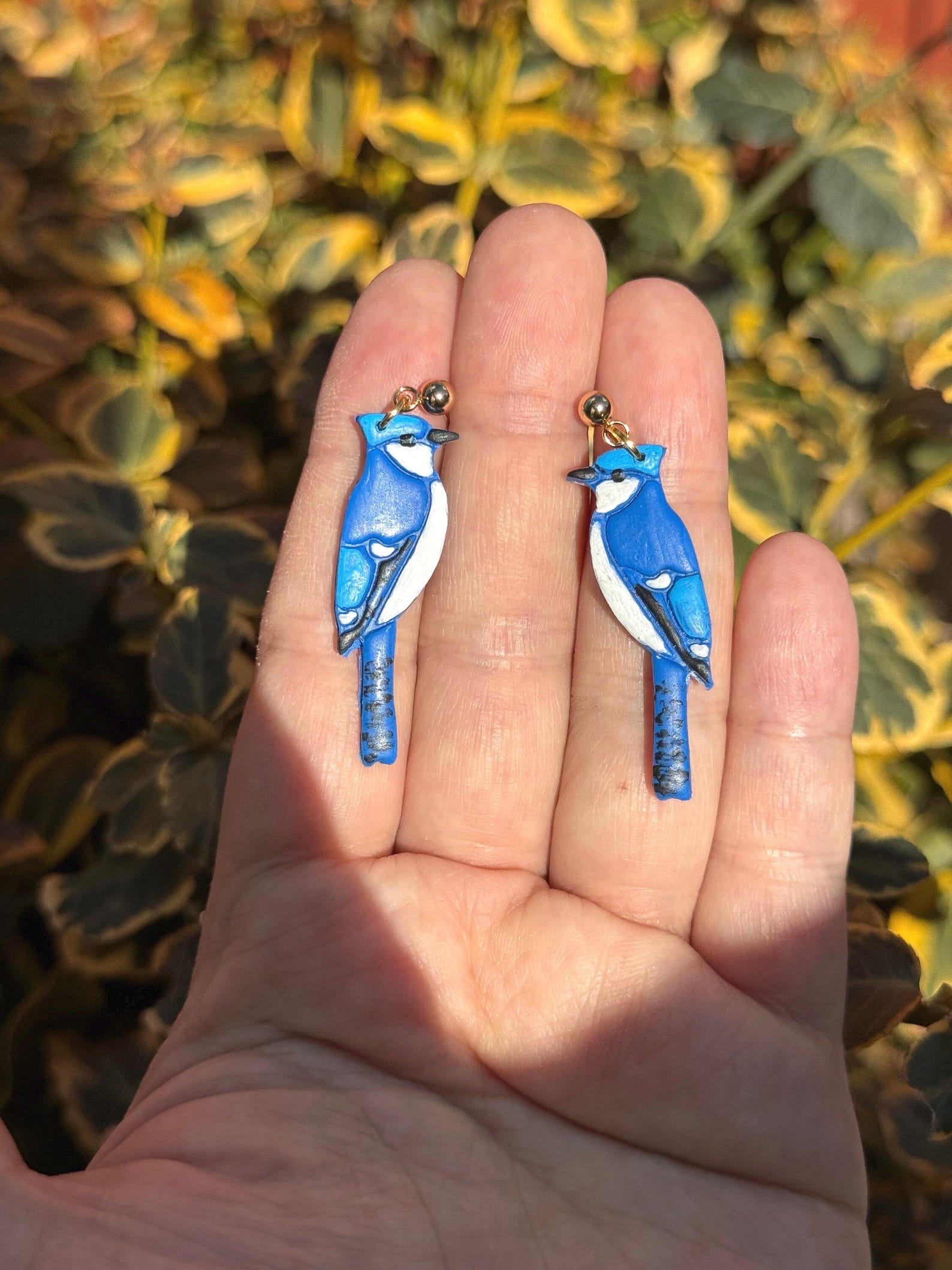 Blue Jay Polymer Clay Handpainted Bird Earrings - Post Style Colorful ...