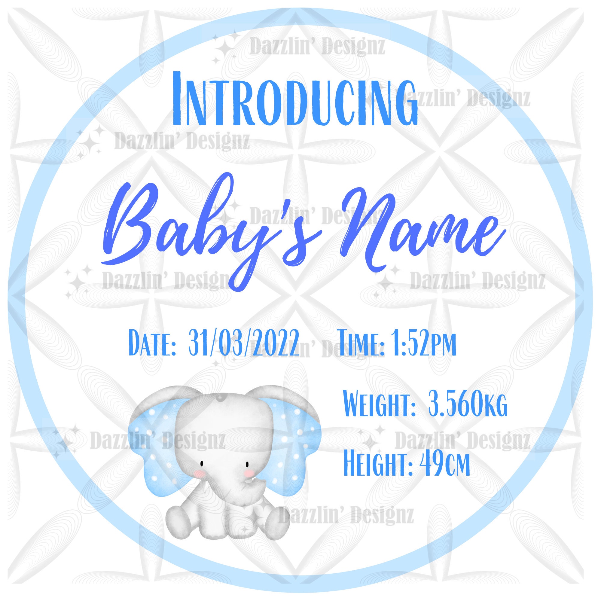 New Baby Announcement and Monthly Age Milestones With Cute Blue ...