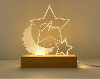 Personalized Baby Night Light Moon and Stars Cute Night Light Custom ...
