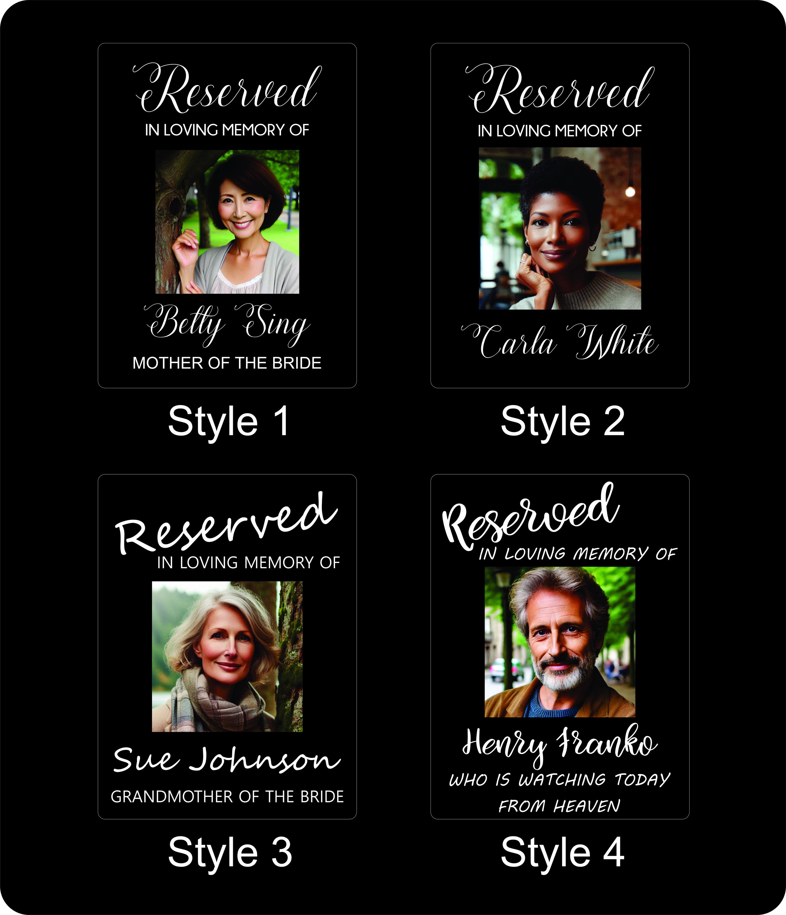 Reserved Memorial Wedding Sign, Personalized Memorial Black Acrylic ...