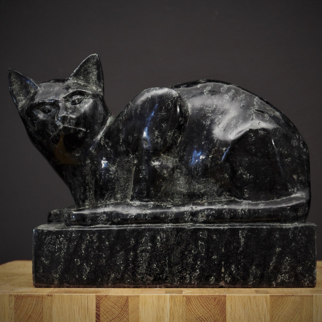 Black Cat in Basalt Natural Stone Sculpture Unique - Etsy UK