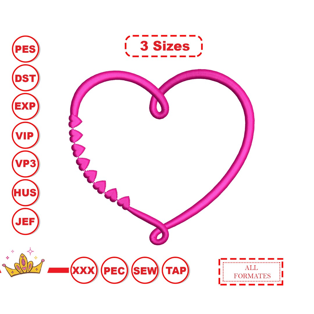 Heart Embroidery Design, Heart Embroidery Machine, Instant Download 3 ...