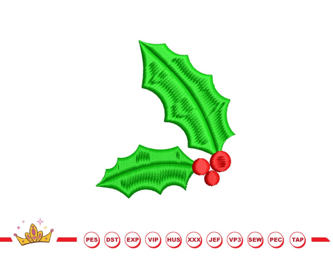 Holly Embroidery Design, Holly Embroidery Machine, Christmas Embroidery ...