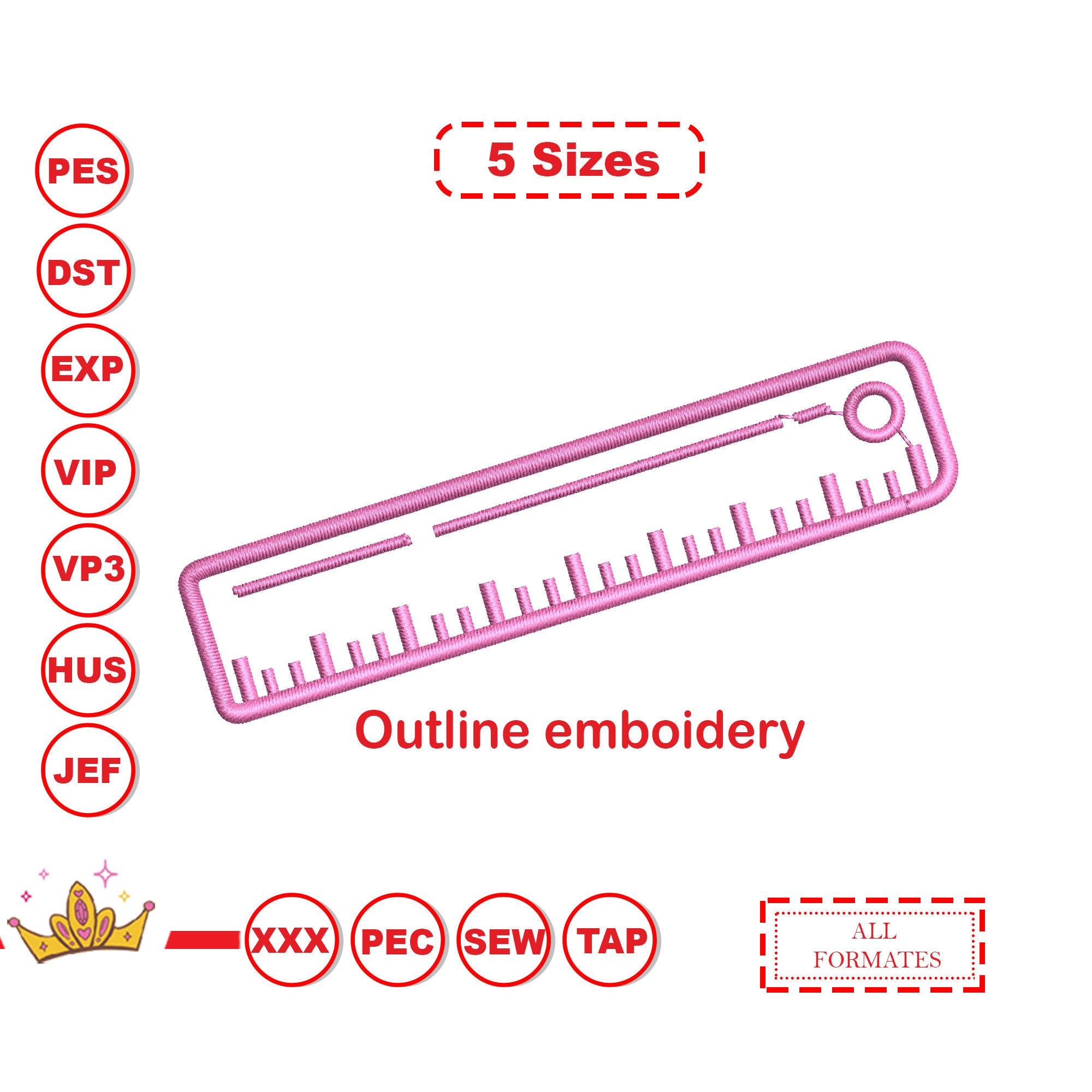 Outline Ruler Embroidery Design, Teachers Rule Embroidery Machine ...