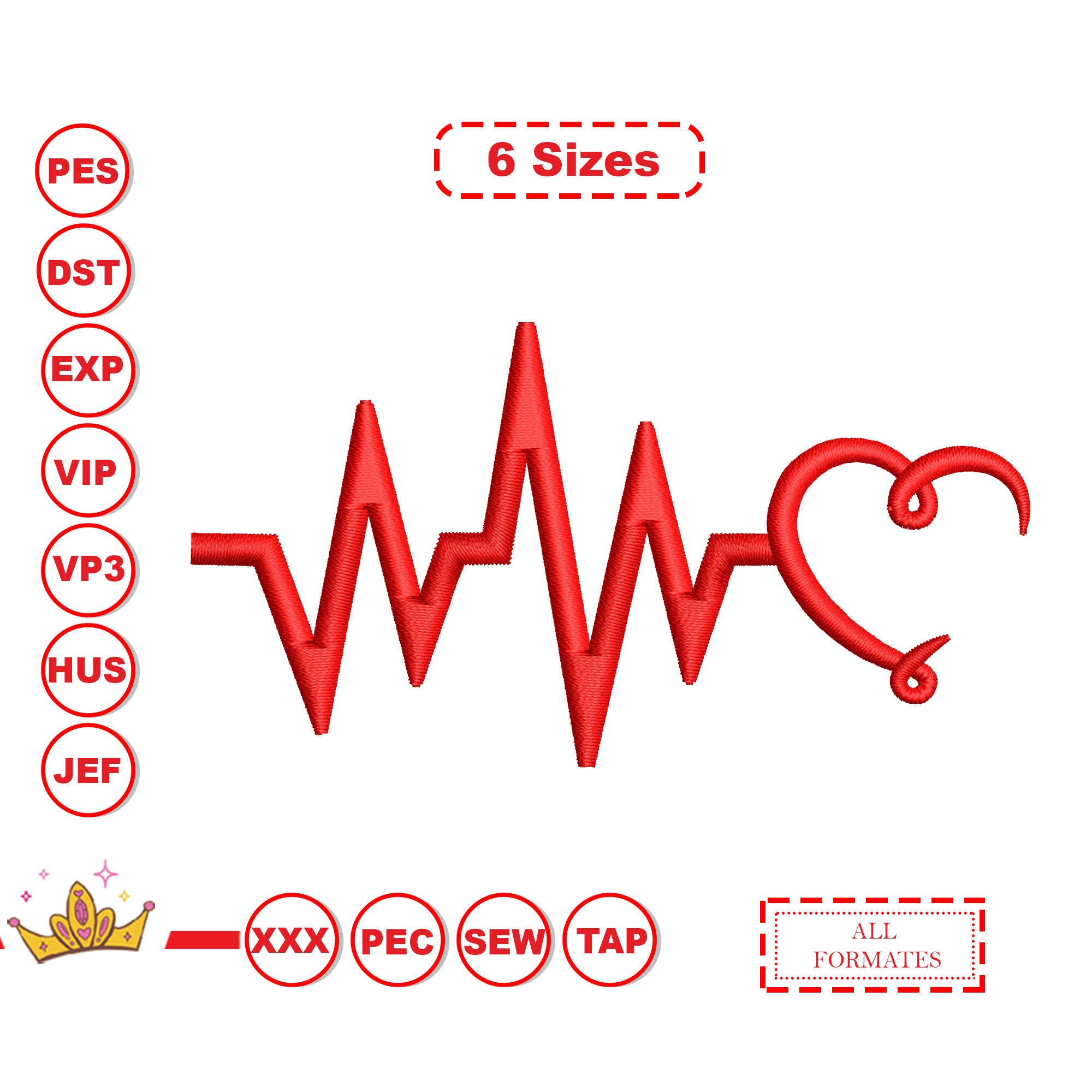 Heartbeat Embroidery Design, Heartbeat Embroidery Machine, Instant ...