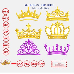 Crown Set Embroidery Design, Crown Embroidery Machine, King Crown ...