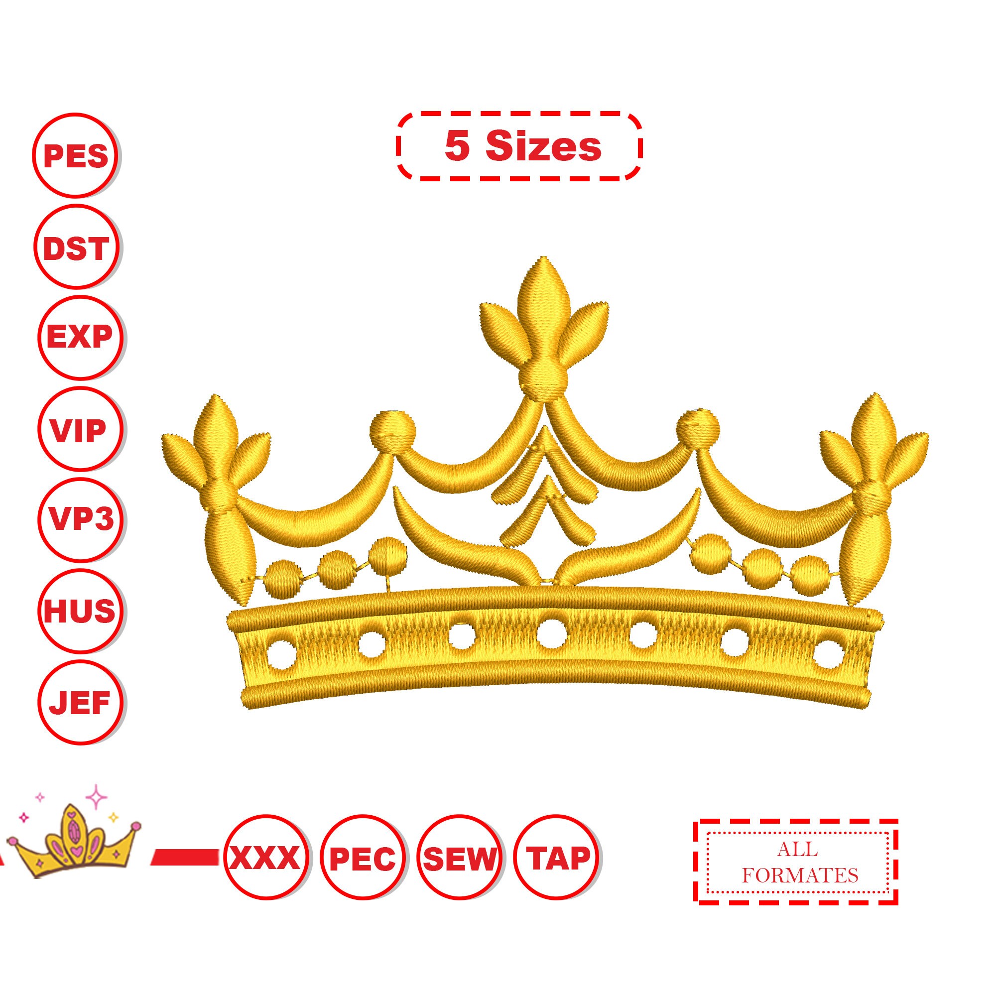 Crown Embroidery Design, King Crown Embroidery Pattern, Princess Tiara ...