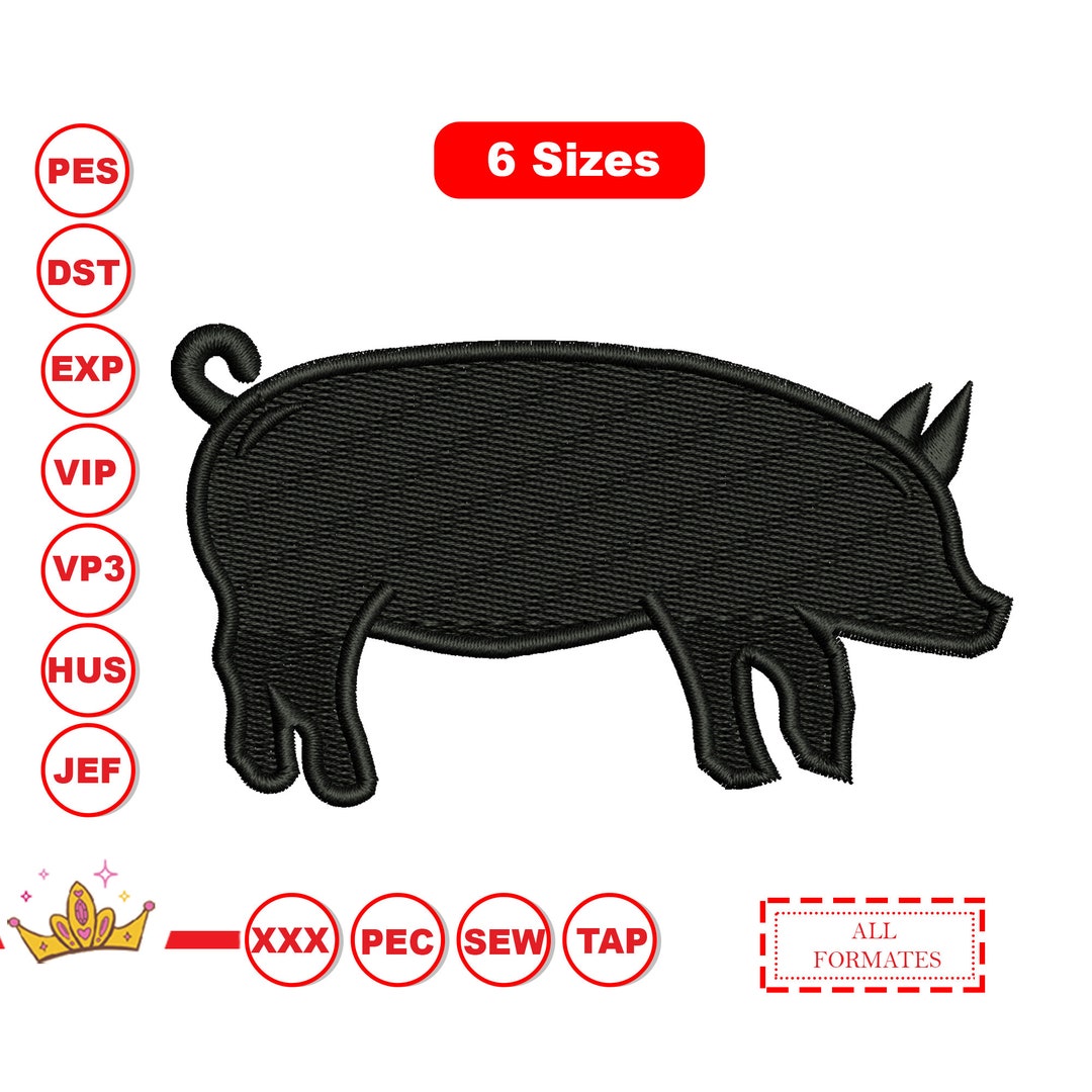 Pig Embroidery Design, Pig Animals Embroidery, 6 Sizes Instant Download ...