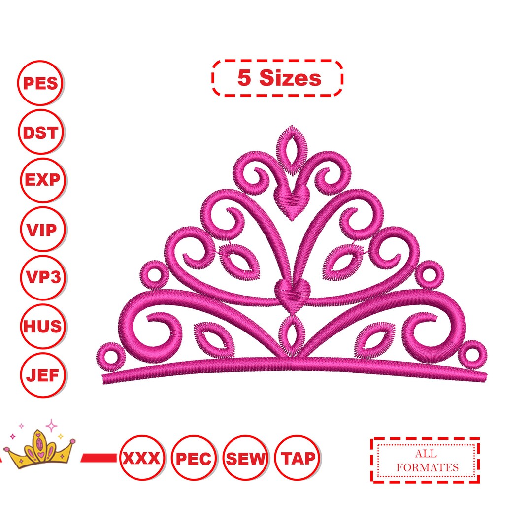 Princess Tiara Embroidery Design, Crown Embroidery Design, King Crown ...