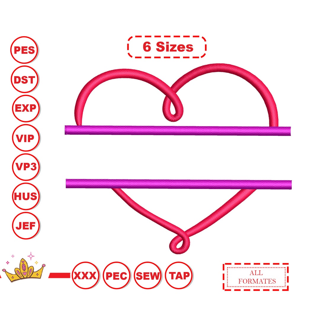 Split Heart Embroidery Design, Heart Embroidery Machine, Name Love ...
