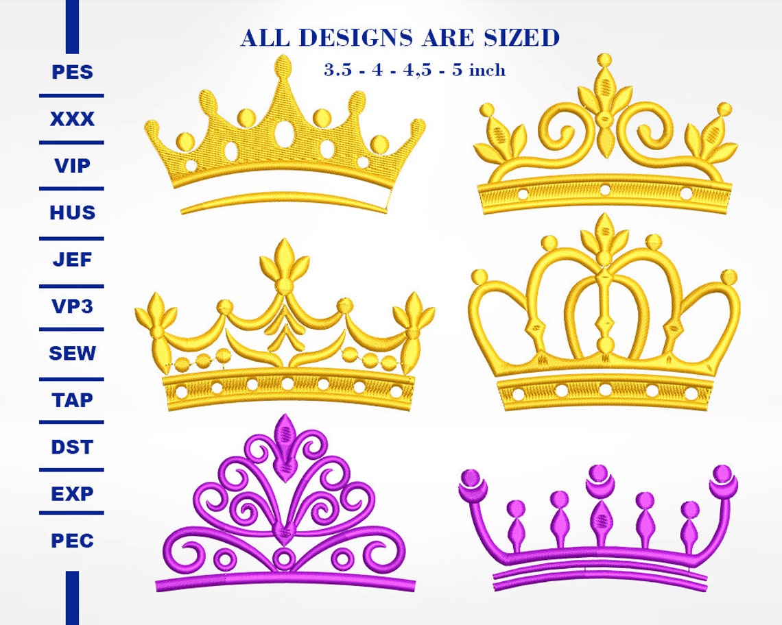 Crown Set Embroidery Design Crown Embroidery Machine King - Etsy