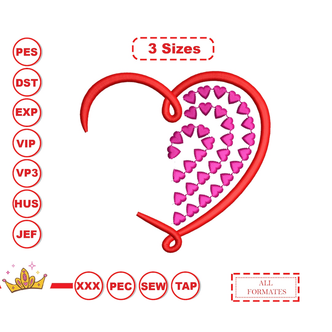Heart Embroidery Design, Heart Embroidery Machine, Instant Download 3 ...