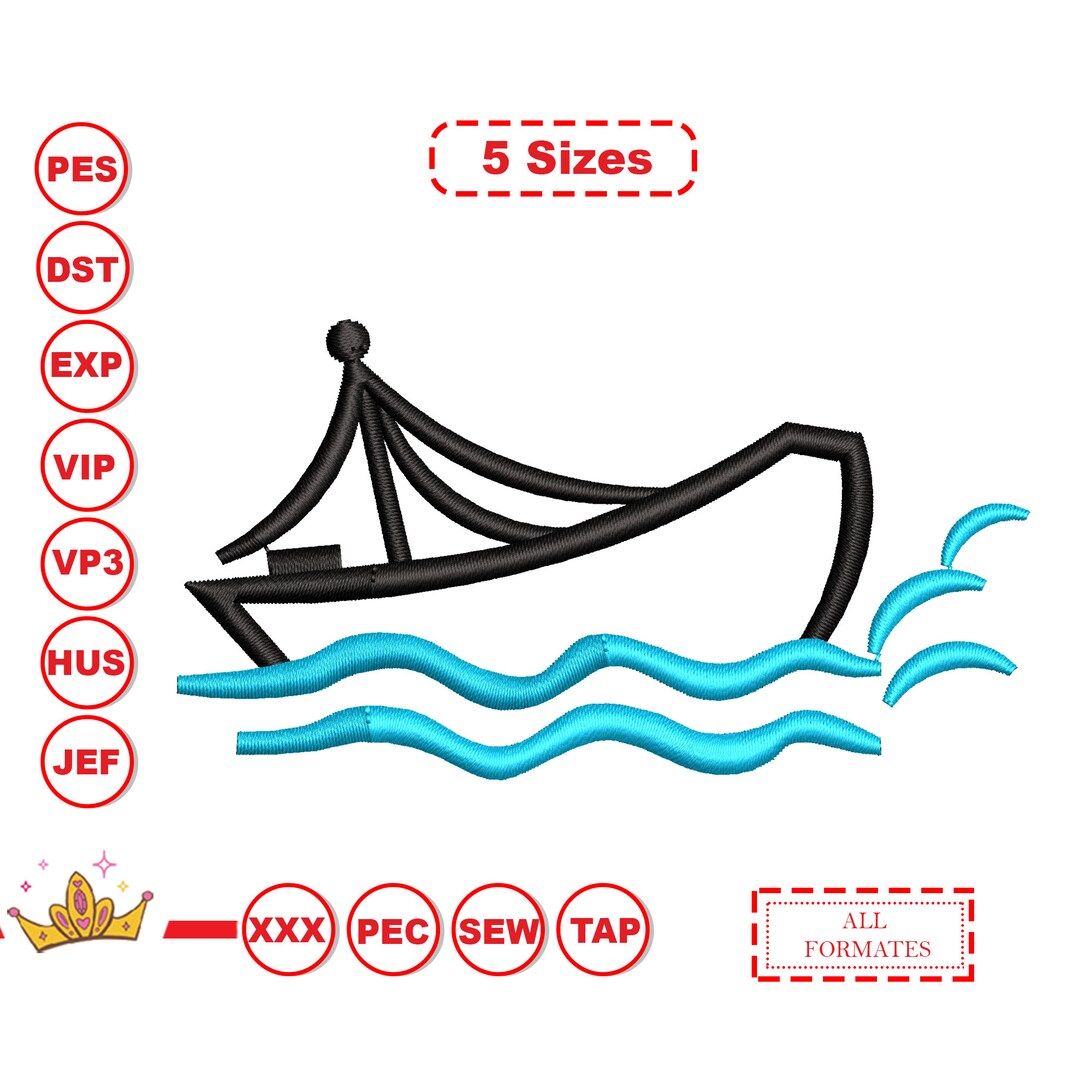 Boat Embroidery Design, Boat Embroidery Pattern, Embroidery Boat ...