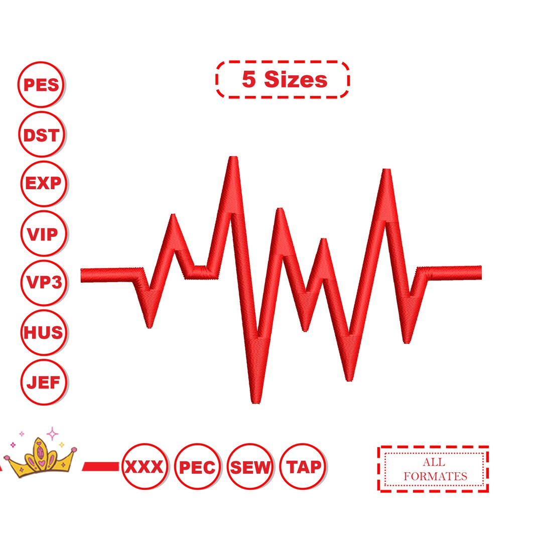 Heartbeat Embroidery Design, Heartbeat Embroidery Machine, Instant ...