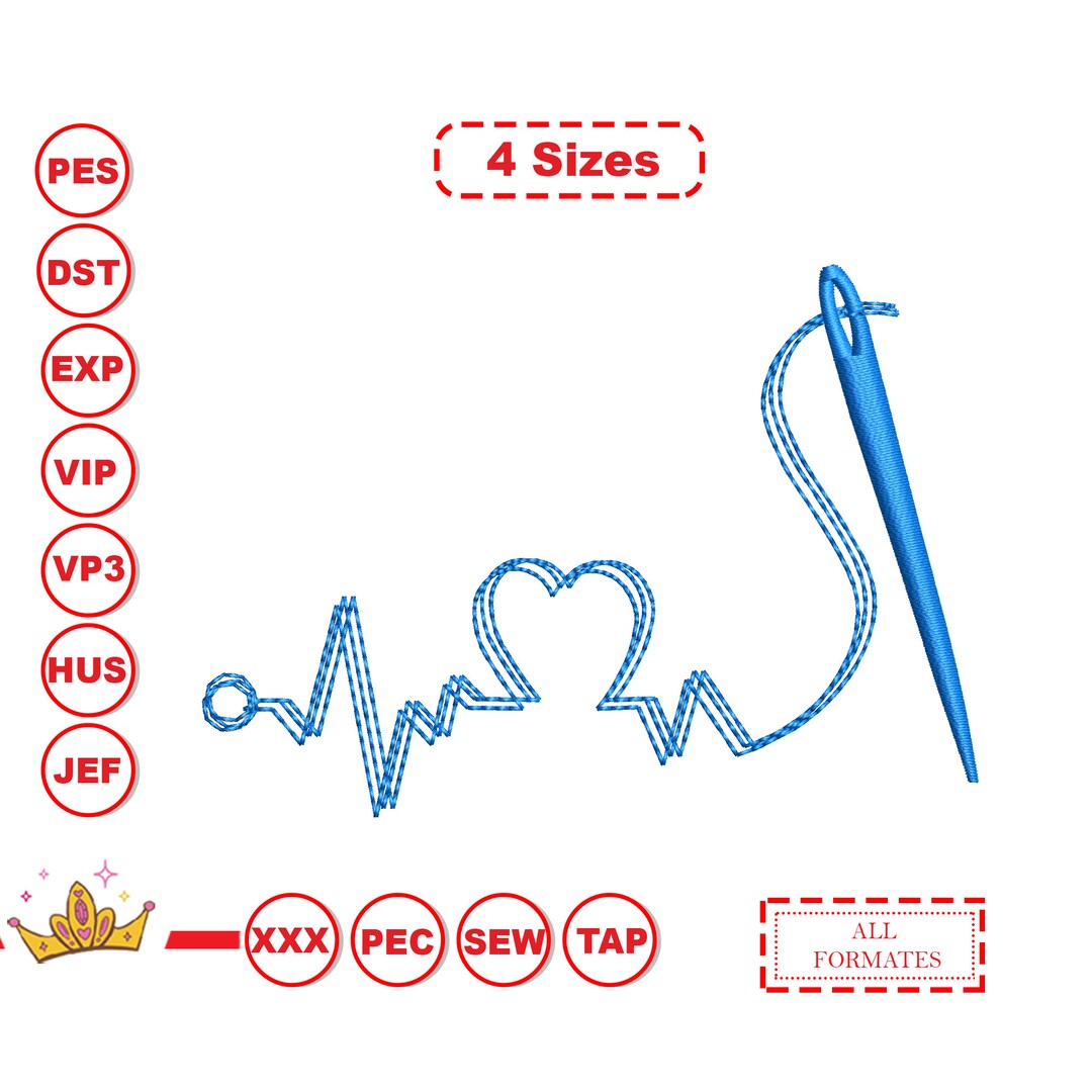 Needle Embroidery Design, Needle and Heartbeat Embroidery, Needle and ...