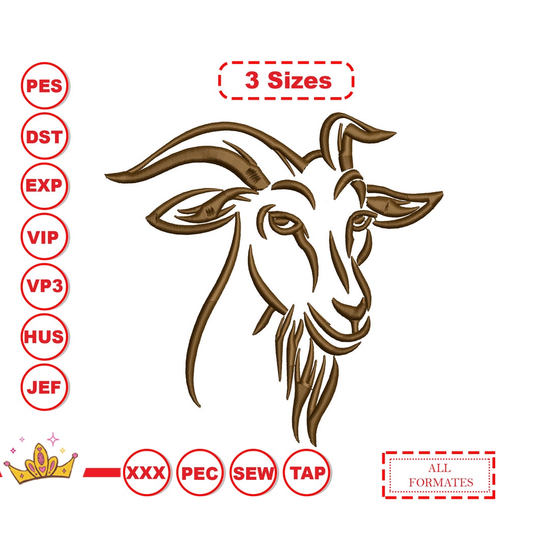 Goat Embroidery Design, Embroidery Goat Outline Embroidery, Cute Goat ...