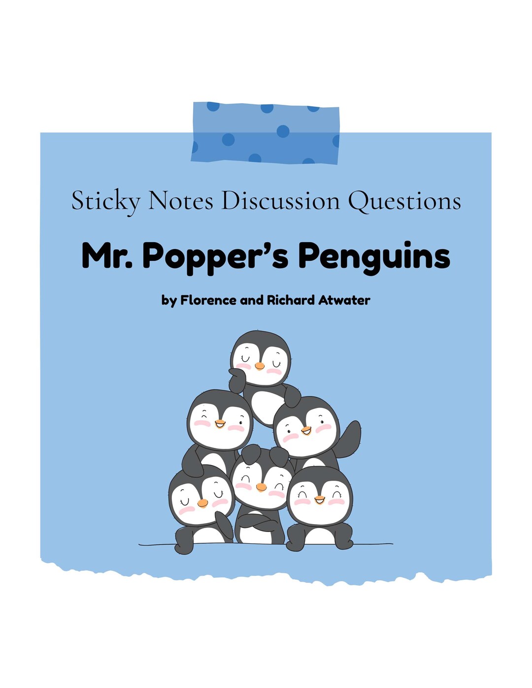 Mr Poppers Penguins Sticky Note Discussion Questions, Printable ...