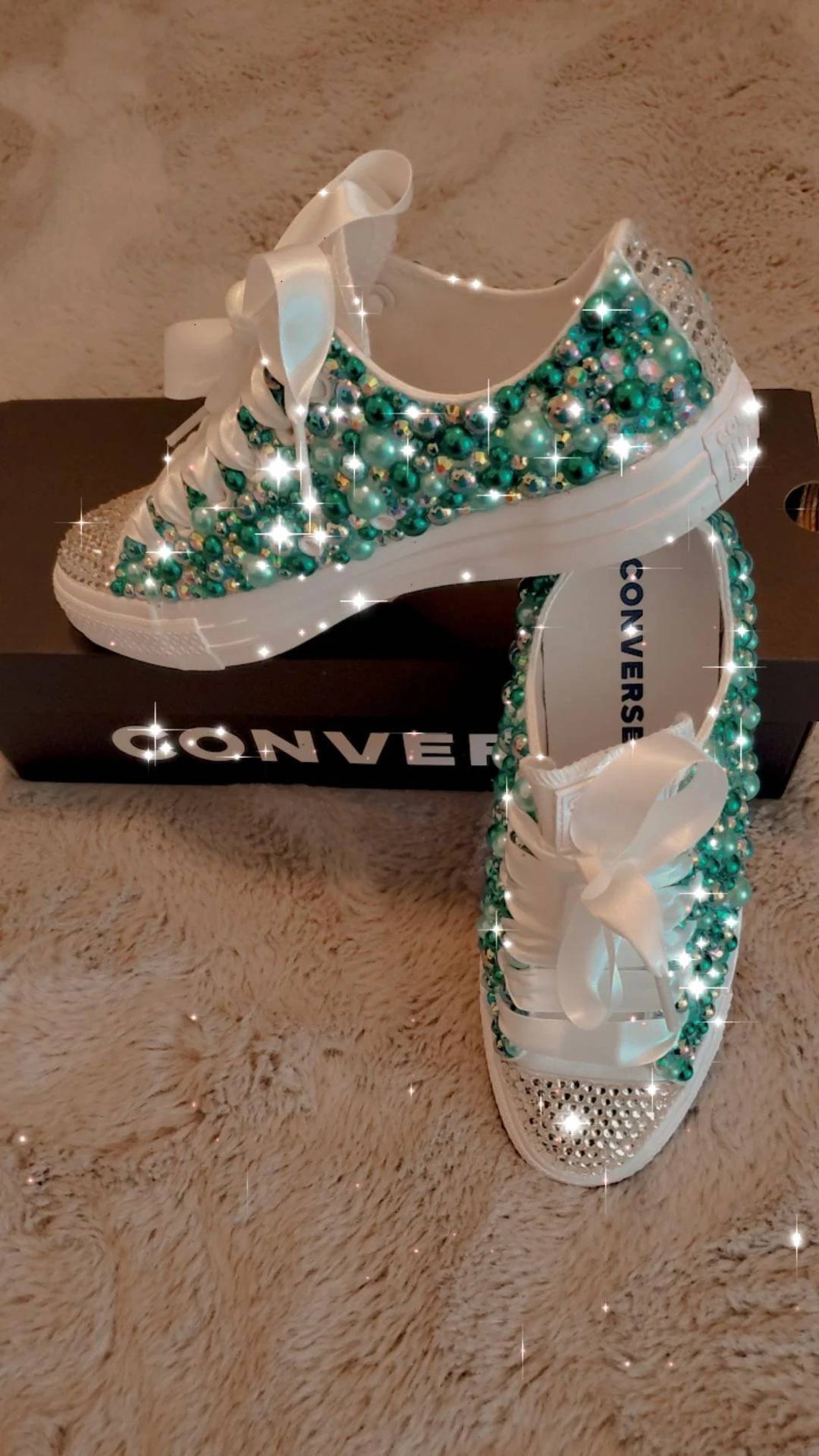 Turquoise Teal Adult Tennis Shoes With Pearl's and - Etsy