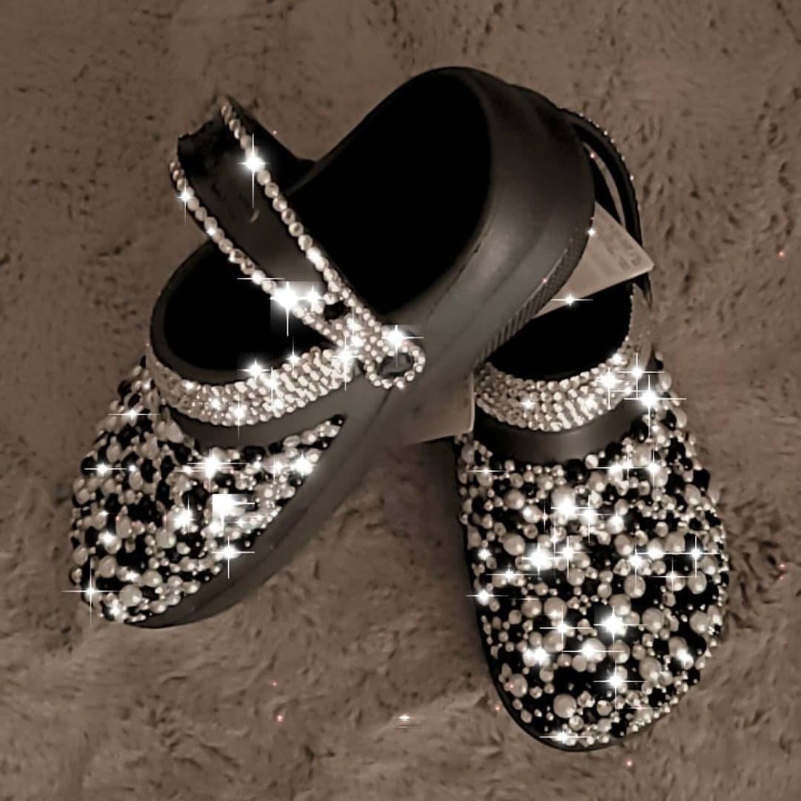 Black Adult Crocs with Pearl's and Rhinestones Bling | Etsy