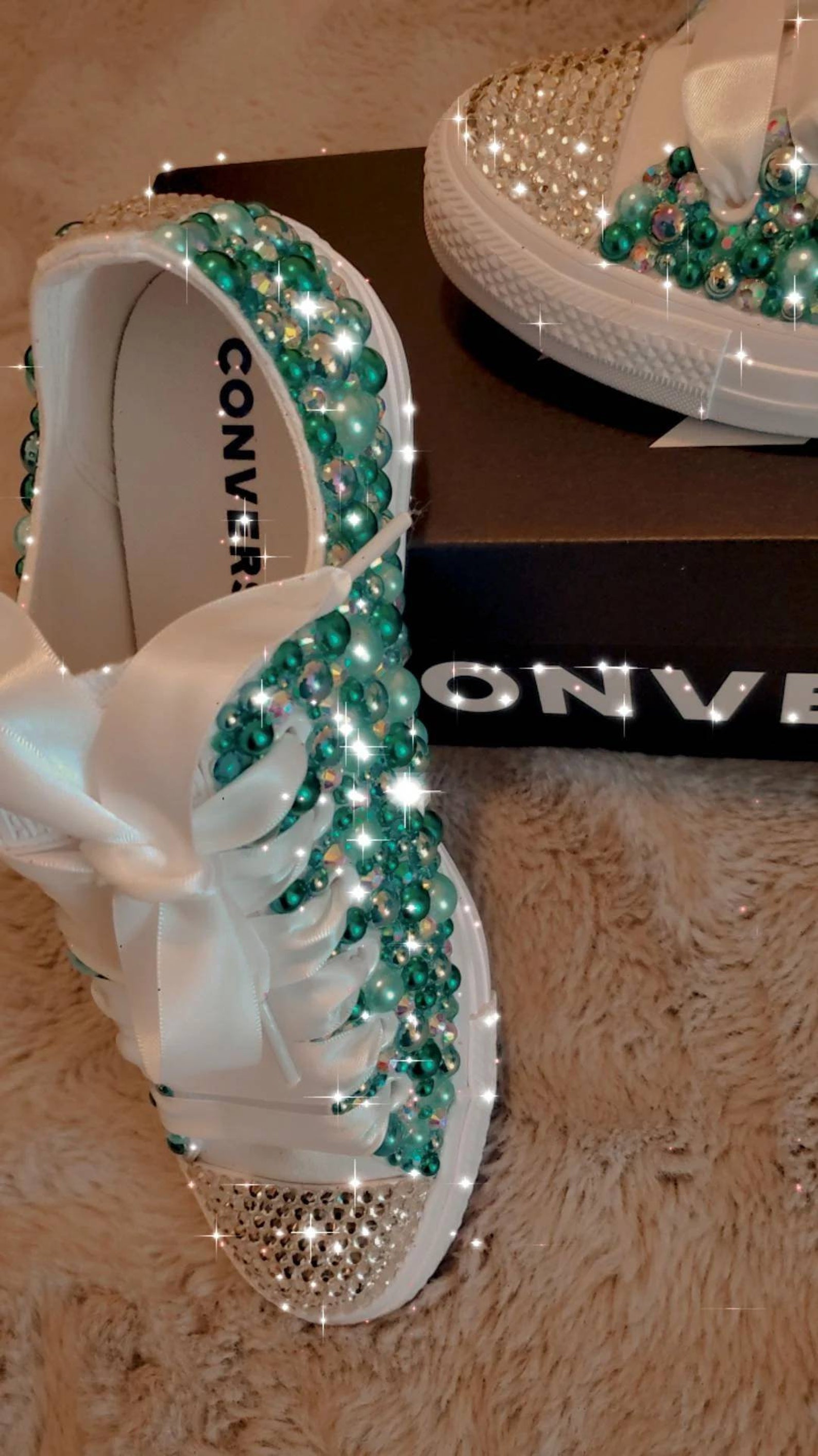 Turquoise Teal Adult Tennis Shoes With Pearl's and Rhinestones ( Bling ...