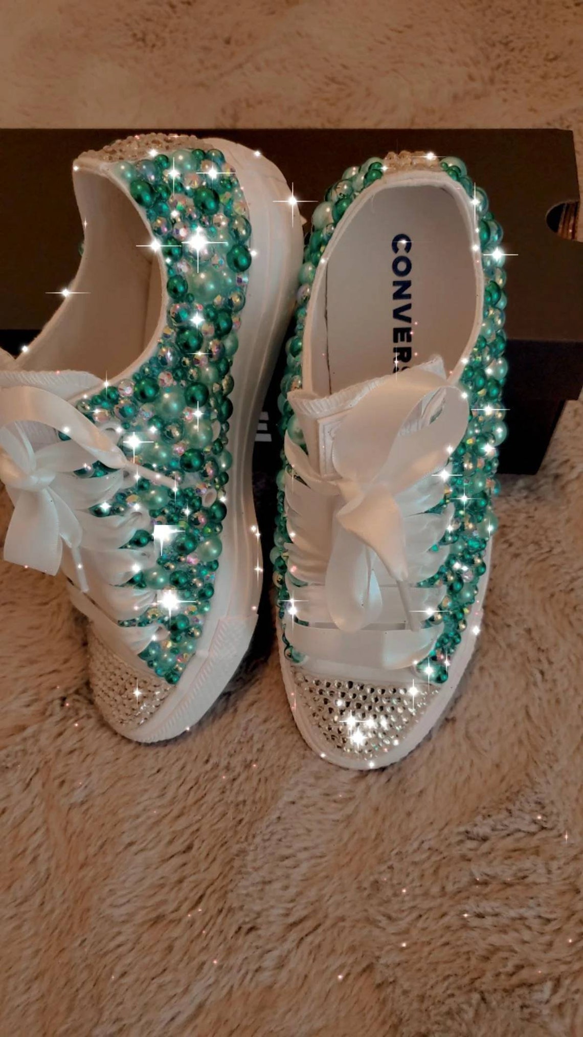 Turquoise Teal Adult Tennis Shoes With Pearl's and - Etsy