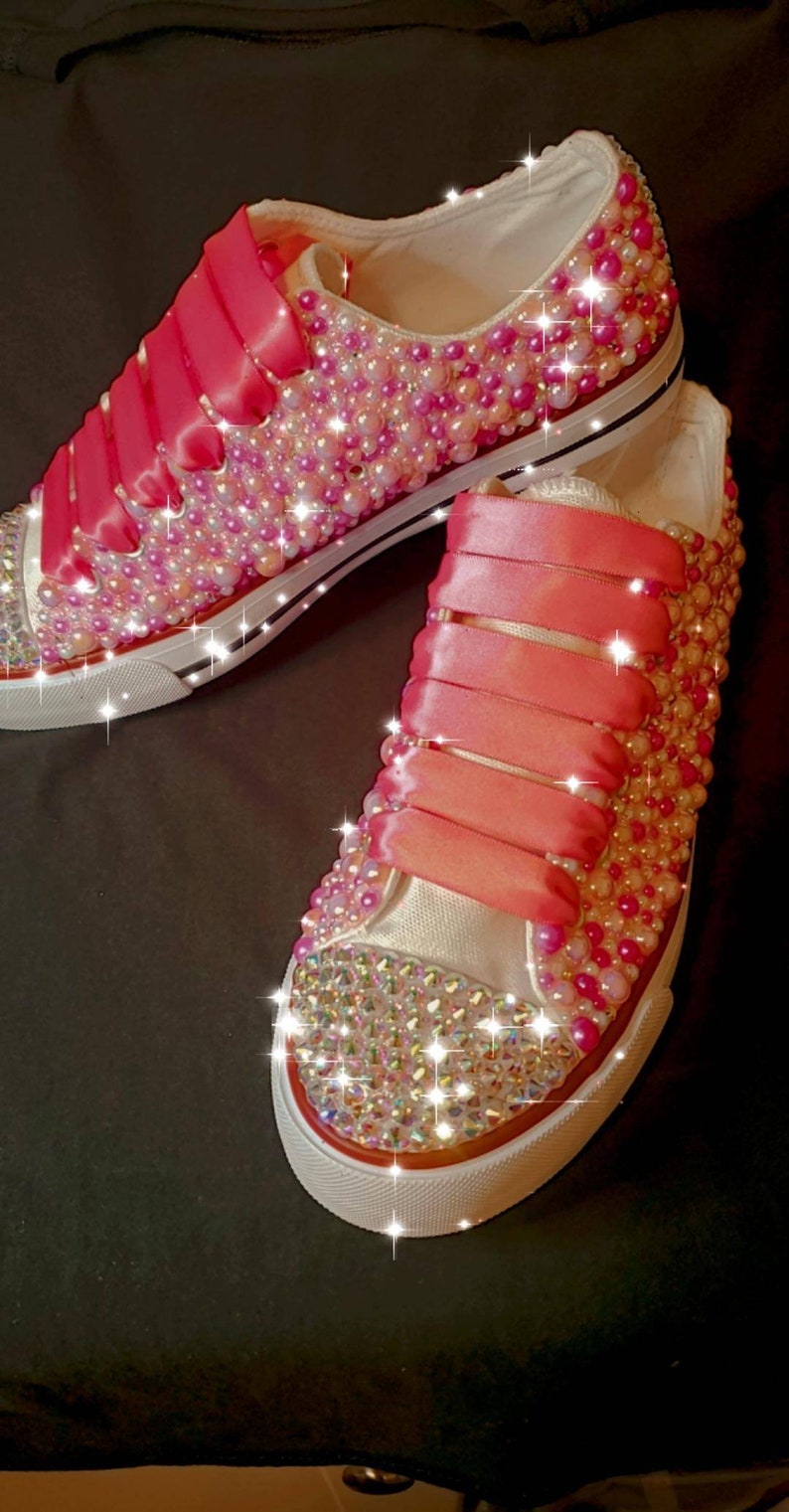 Pink Adult Tennis Shoes With Pearl's and Rhinestones - Etsy