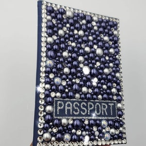 Navy Blue Passport Cover With Pearls and Rhinestones ( Bling ) - Etsy
