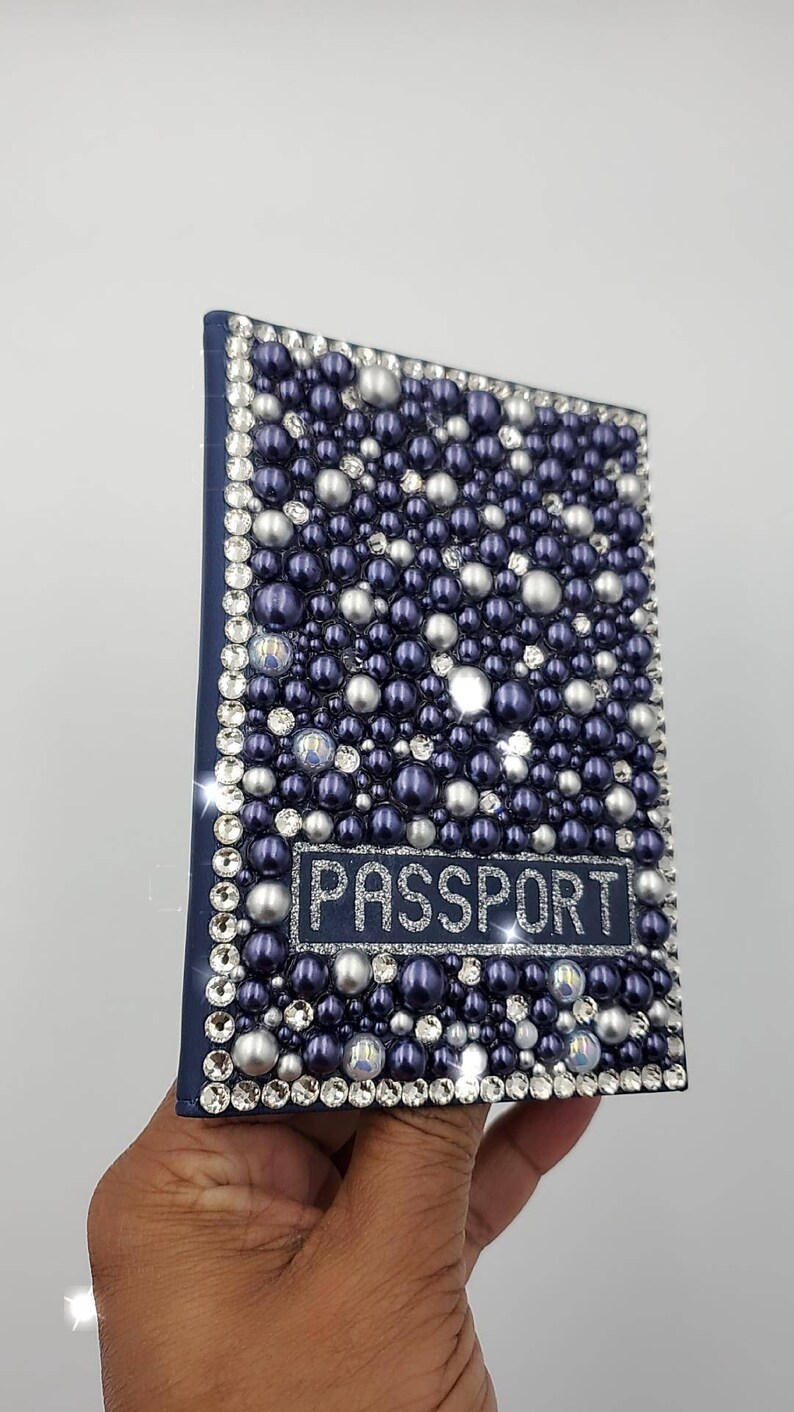 Navy Blue Passport Cover With Pearls and Rhinestones Bling - Etsy