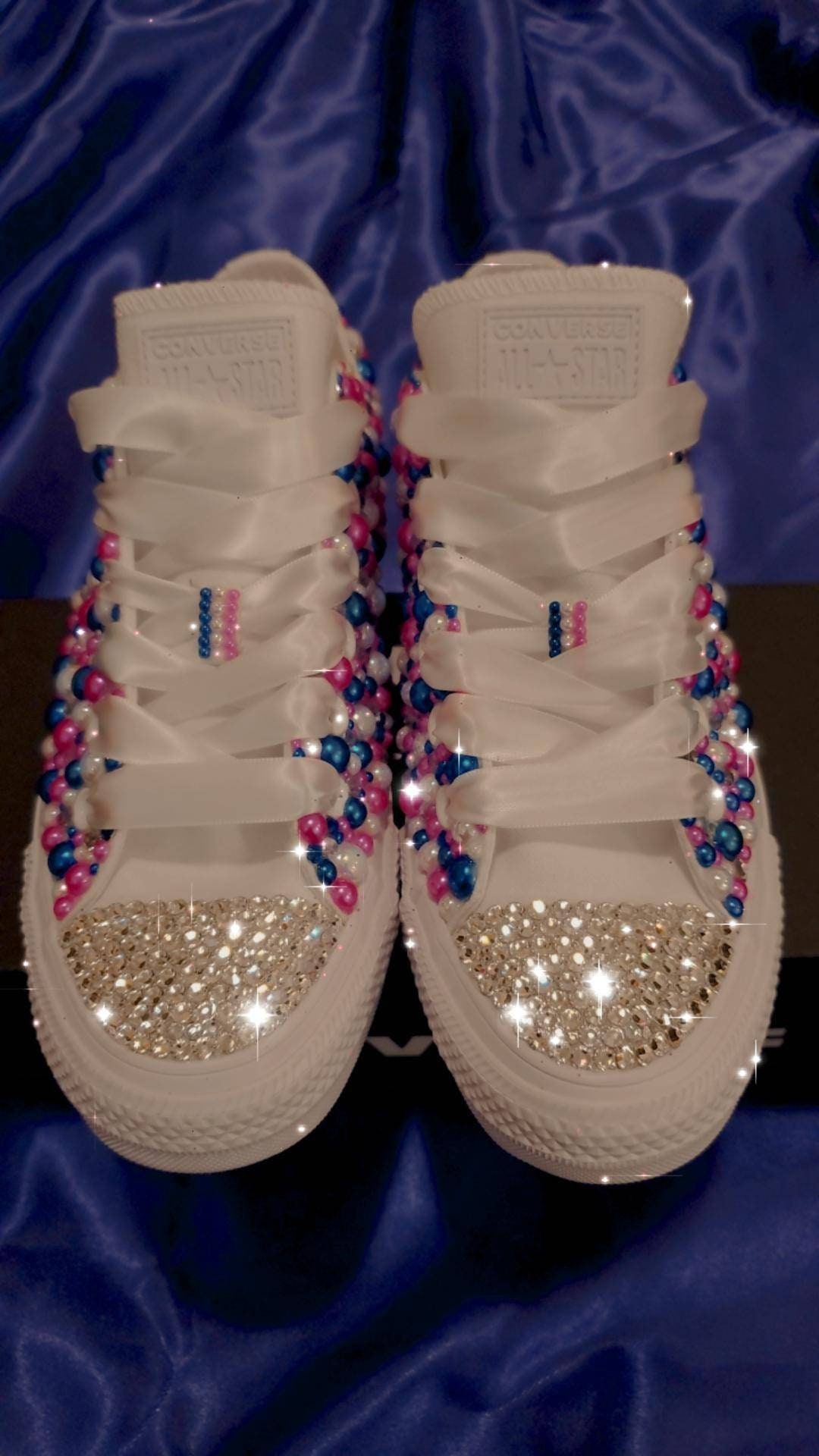 Hot Pink & Blue Adult Tennis Shoes With Pearl's and - Etsy