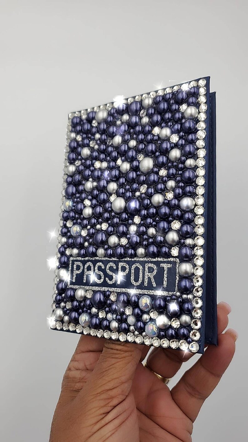Navy Blue Passport Cover With Pearls and Rhinestones Bling - Etsy