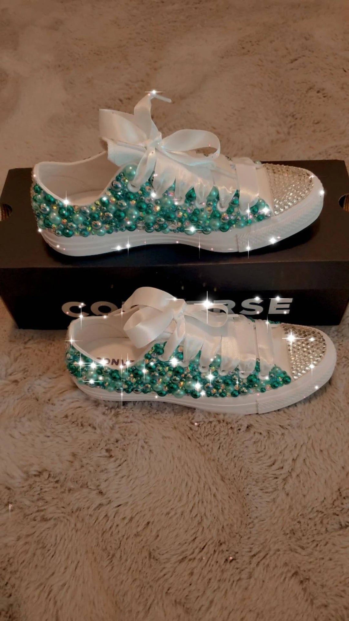 Turquoise Teal Adult Tennis Shoes With Pearl's and - Etsy