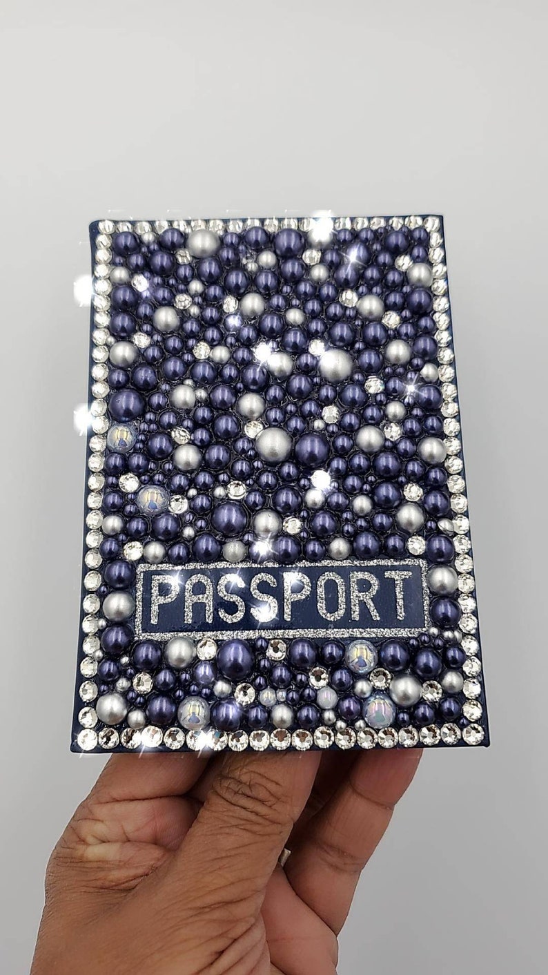 Navy Blue Passport Cover With Pearls and Rhinestones Bling - Etsy
