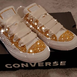 Gold and White Adult Tennis Shoes With Pearl's and Rhinestones ( Bling ...