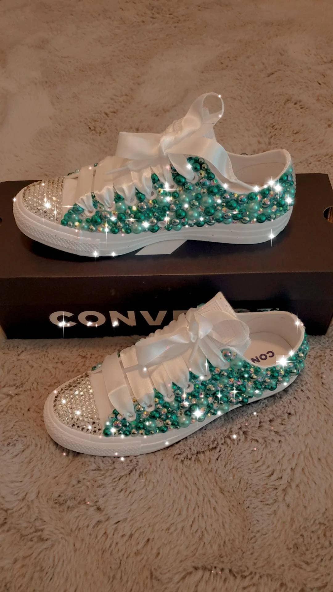 Turquoise Teal Adult Tennis Shoes With Pearl's and Rhinestones ( Bling ...