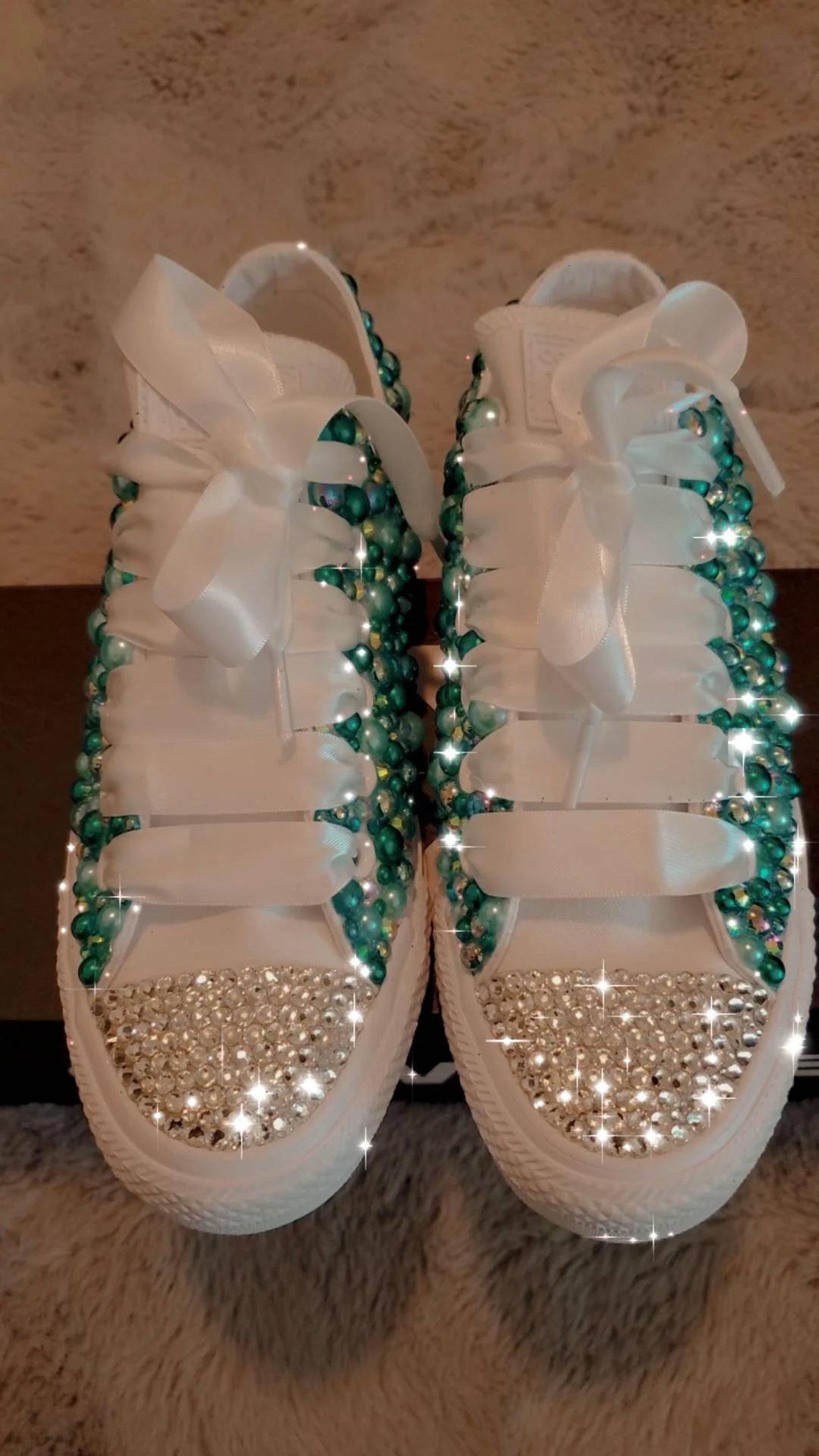 Turquoise Teal Adult Tennis Shoes With Pearl's and Rhinestones ( Bling ...