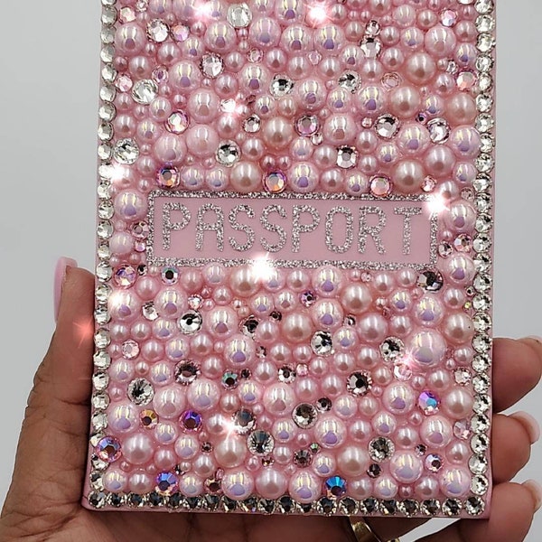 Light Pink Passport Cover With Pearls And Rhinestones Bling Etsy