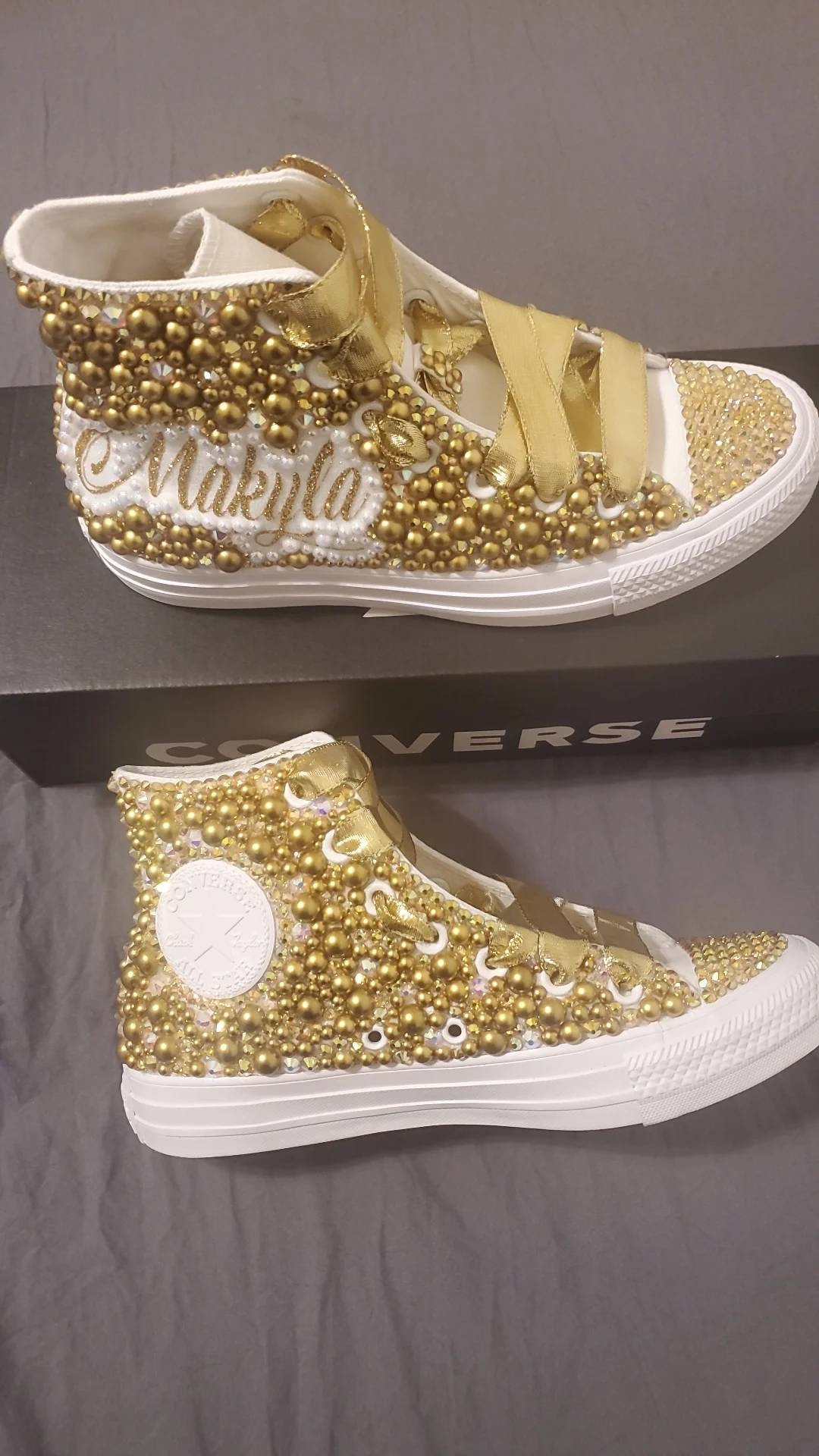 Prom or Wedding Bridal High Top Tennis Shoes With Pearl's and ...